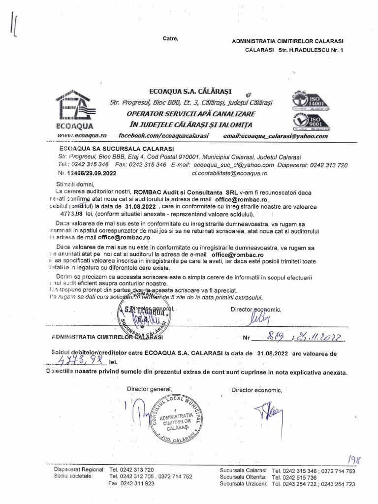 Confirmare Sold La 31.08.2022 Ecoaqua | PDF