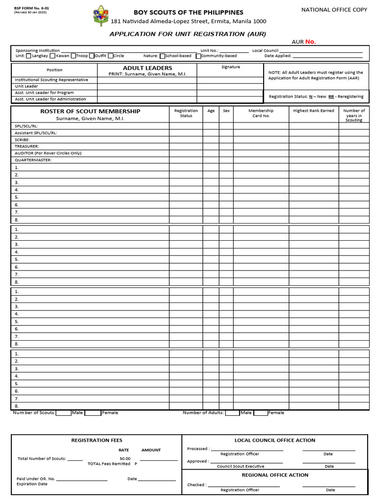 AUR Form | PDF | Youth Movements | Girl Guiding And Girl Scouting