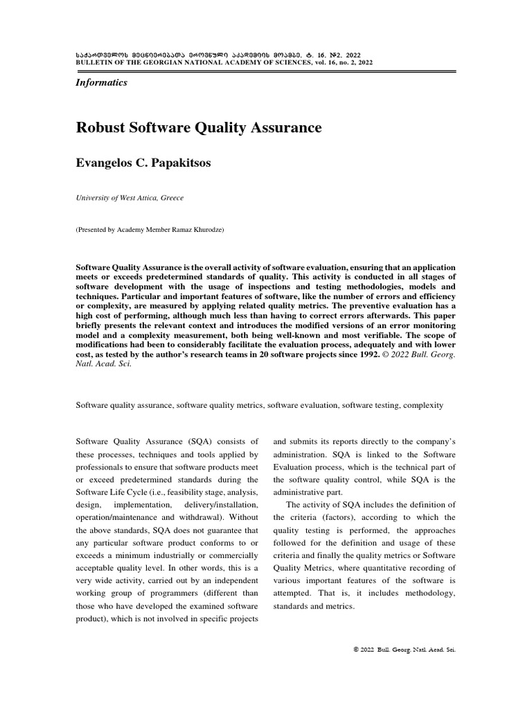 Robust Software Quality Assurance | PDF | Software Quality ...