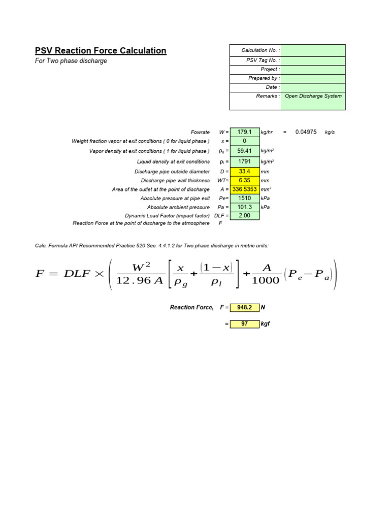 PSV Reaction Force Calculation Guide | PDF | Pressure | Quantity