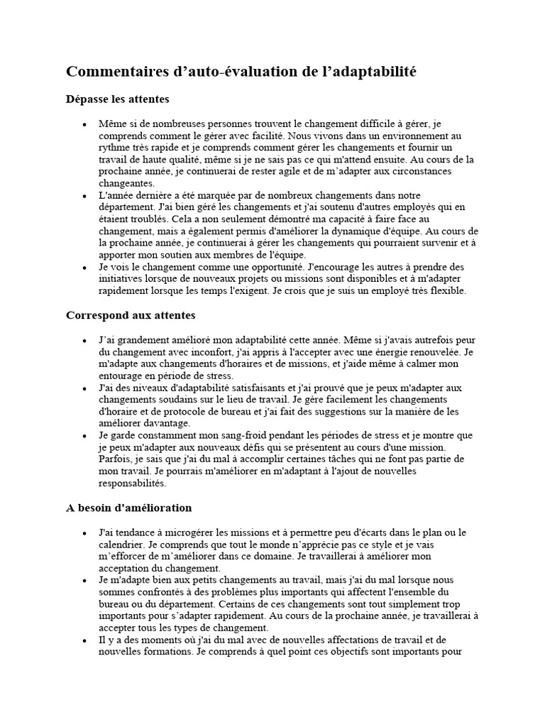 Auto-évaluation de l'adaptabilité professionnelle | PDF | Évolution de ...