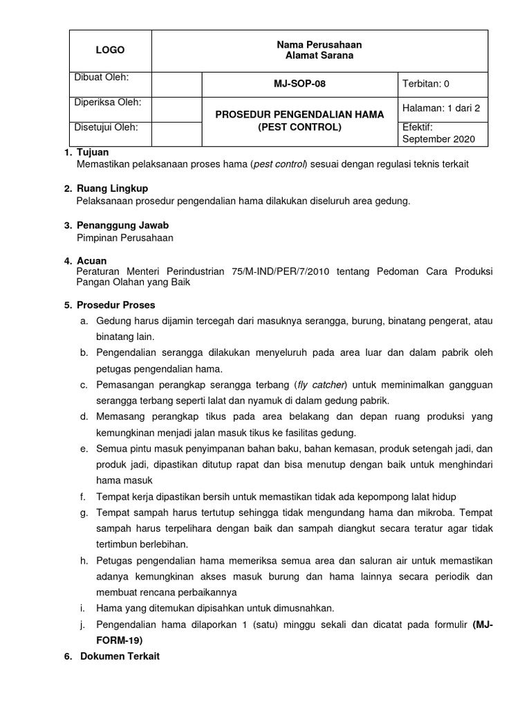 SOP-08-Prosedur Pengendalian Hama (Pest Control) | PDF