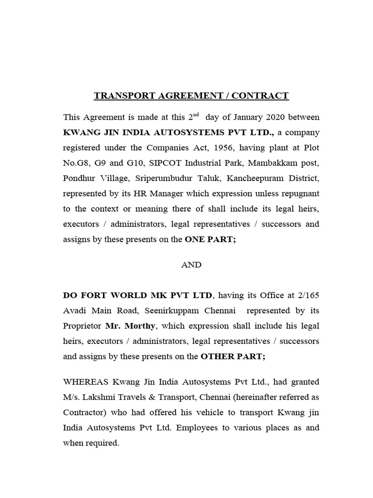 Kwang Jin Transport Agreement 2020 | PDF | Taxes | Government Finances