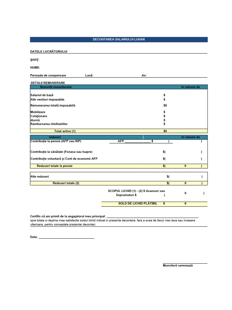 Modelul de Decontare A Salariilor | PDF