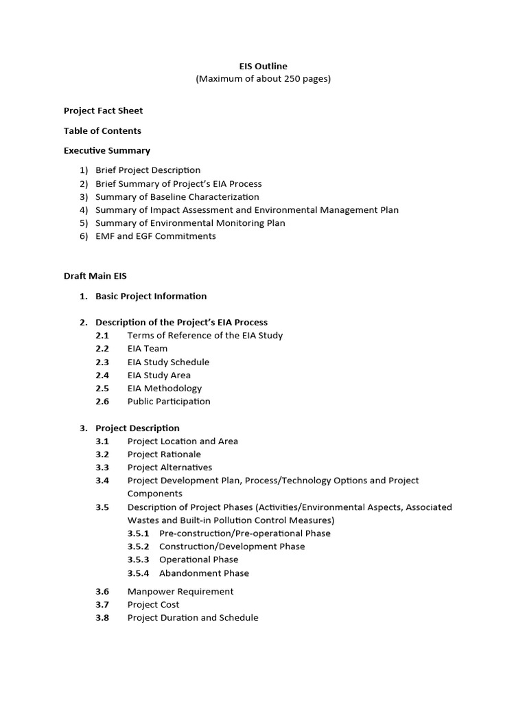 EIS Outline | PDF | Environmental Impact Assessment | Natural Environment