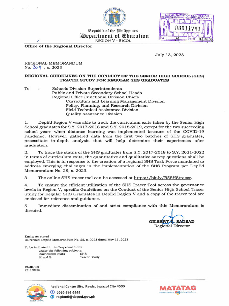 RM - 269 S - 2023 Regional Guidelines On The Conduct of The Senior High ... RM - 269 S - 2023 Regional Guidelines On The Conduct of The Senior High ...