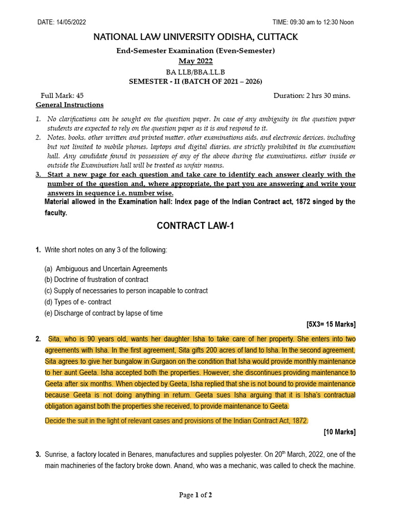 Contract Law-1 | PDF | Justice | Crime & Violence