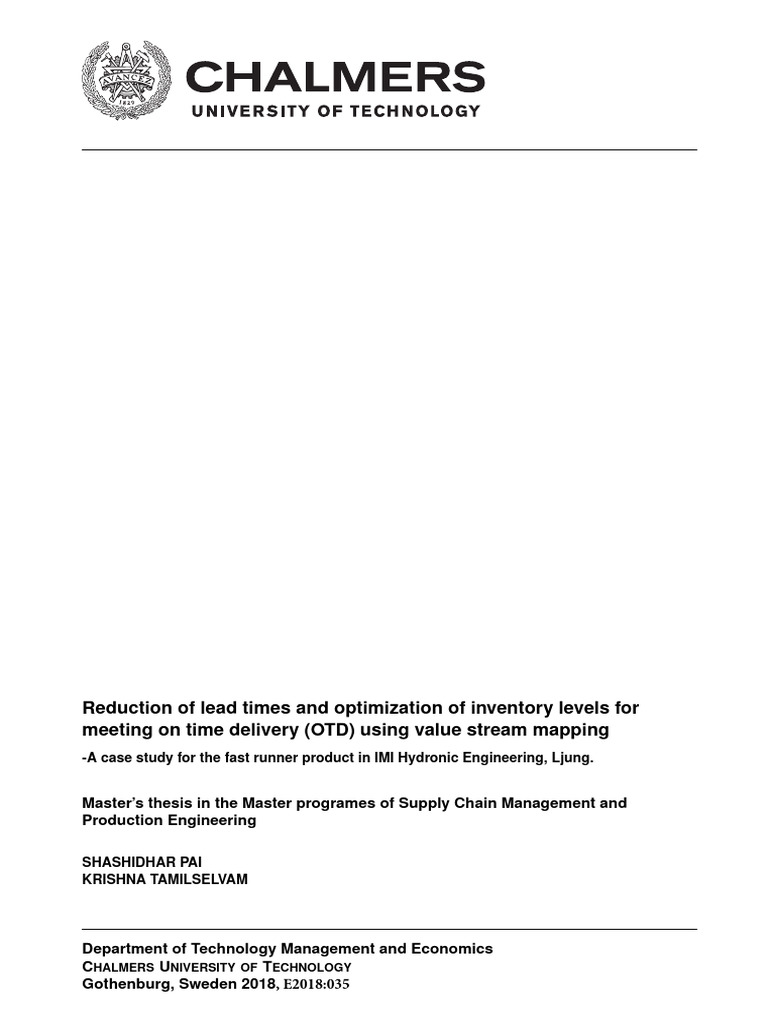 Reduction of Lead Times and Optimization of Inventory Levels For ...