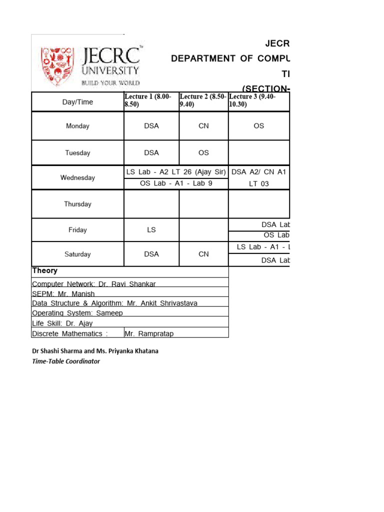 III Sem TimeTable 7-10-2023 | PDF | Computing | Science