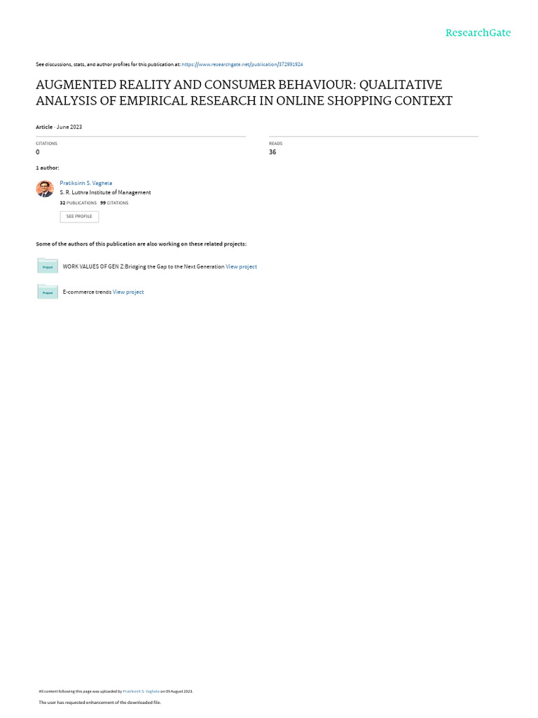 Augmented Reality and Consumer Behaviour: Qualitative Analysis of Empirical Research in Online ...
