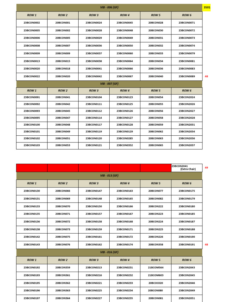 02 - Seating Plan-1st in Sem Exam (Roomwise) | PDF