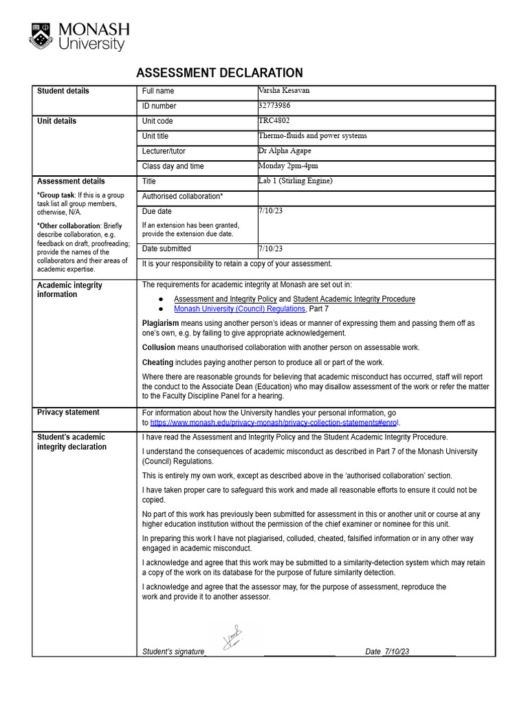 Assignment Cover Sheet | PDF | Academic Dishonesty | Academic Integrity