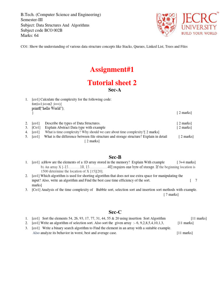 Tuorial Sheet 2 | PDF