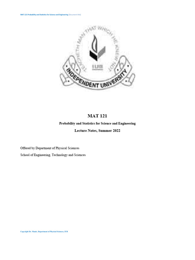 MAT 121 Probability and Statistics For Science and Engineering | PDF ...