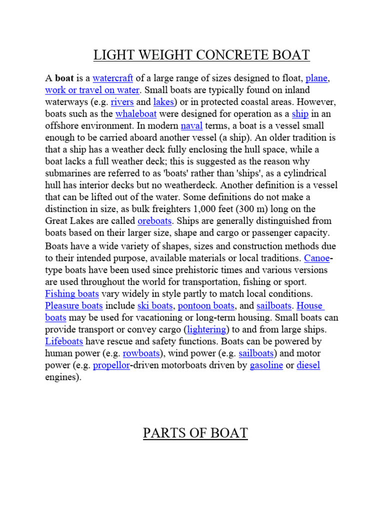 Light Weight Concrete Boat | PDF | Buoyancy | Boats