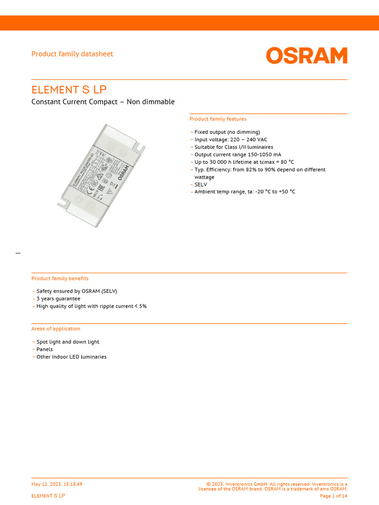 Osram Element S LP Datasheet | PDF | Electricity | Quantity