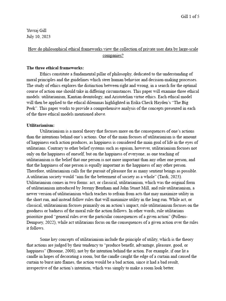 How Do Philosophical Ethical Frameworks View The Collection of Private ...
