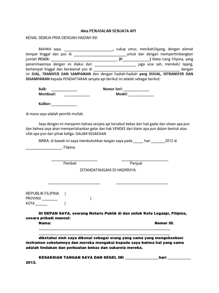 Contoh Akta Jual Beli Senjata Api | PDF