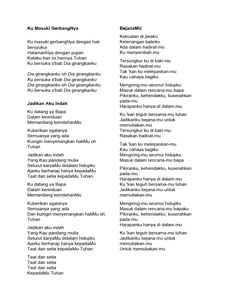 Lirik Lagu Rohani Ku Masuki GerbangNya | PDF
