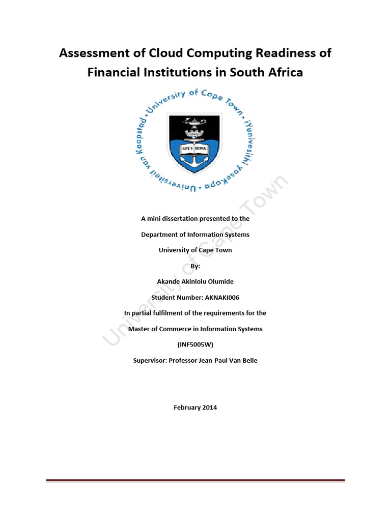 Thesis Assessment of Cloud Computing Readiness of Financial Institutions in South Africa | PDF ...