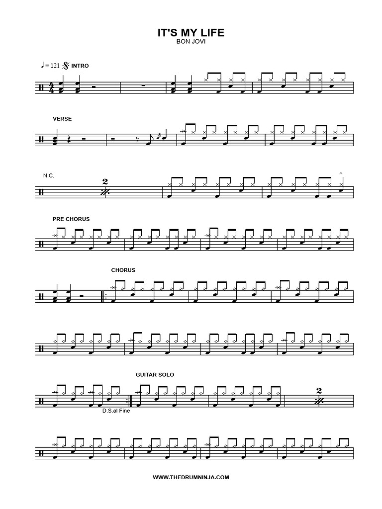 Its My Life Bon Jovi Drum Transcription | PDF | Song Structure | Song ...