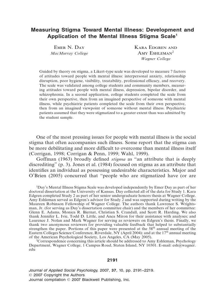 Measuring Stigma Toward Mental Illness Development and Application of ...