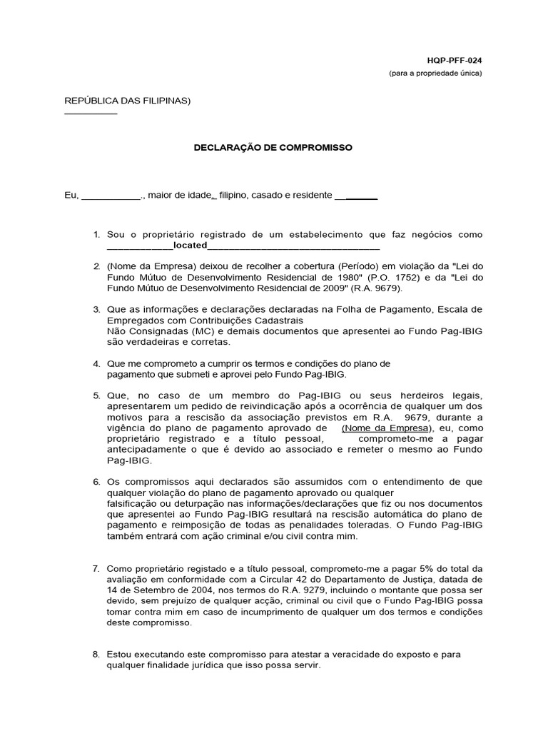 Declaração de Compromisso - HDMF | PDF | Justiça | Crime e Violência