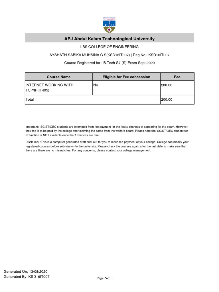 Registered Student Bill Report | PDF