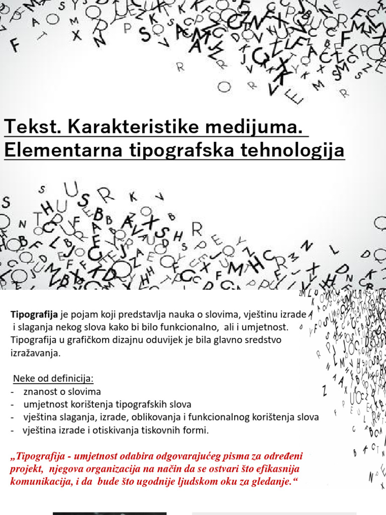 Tekst. Karakteristike Medijuma. Elementarna Tipografska Terminologija | PDF