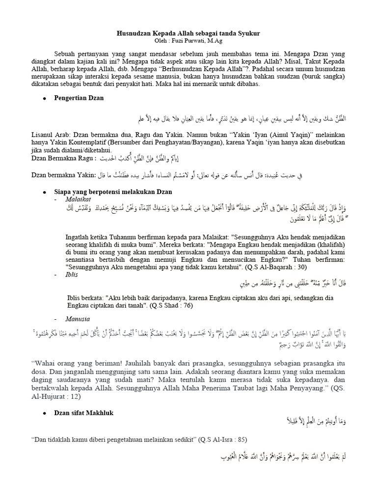 Husnudzan: Tanda Syukur kepada Allah | PDF