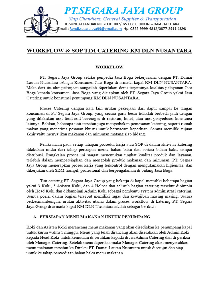 Workflow Catering Km Dln Nusantara Pdf Teknologi Rekayasa
