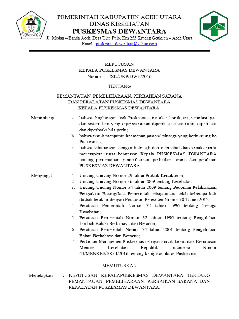 Pemeliharaan Sarana Puskesmas Dewantara | PDF | Pengembangan Diri