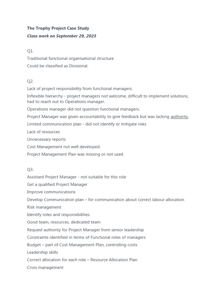 Trophy Project Case Study Insights | PDF | Career & Growth