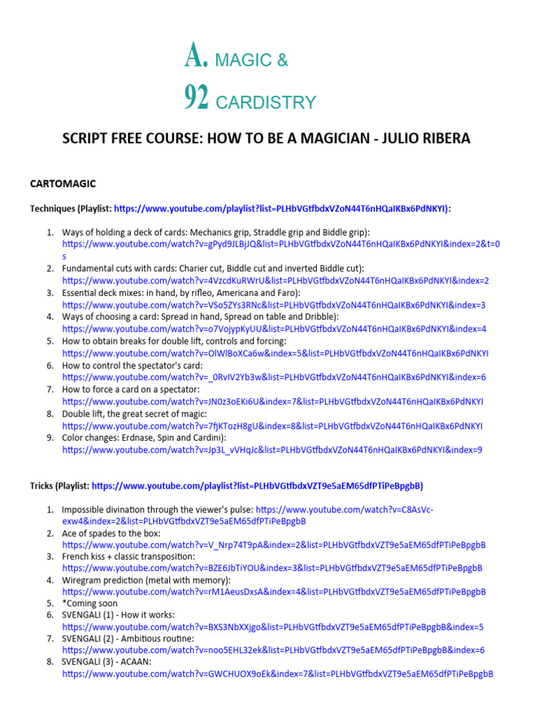 (FREE COURSE) How To Be A Magician - Julio Ribera | PDF | Circus Skills | Gaming Devices