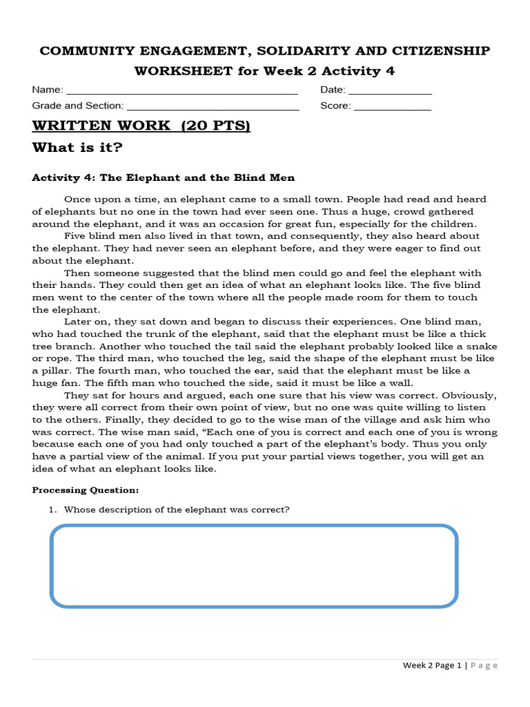 Worksheet CESC WEEK 2 NEW | PDF | Community | Behavioural Sciences