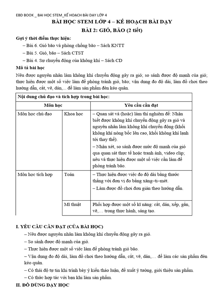 BH STEM 4 - BÀI 2 - Gió Bão - KHBD | PDF