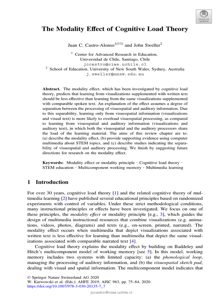 The Modality Effect of Cognitive Load Theory | PDF | Working Memory ...