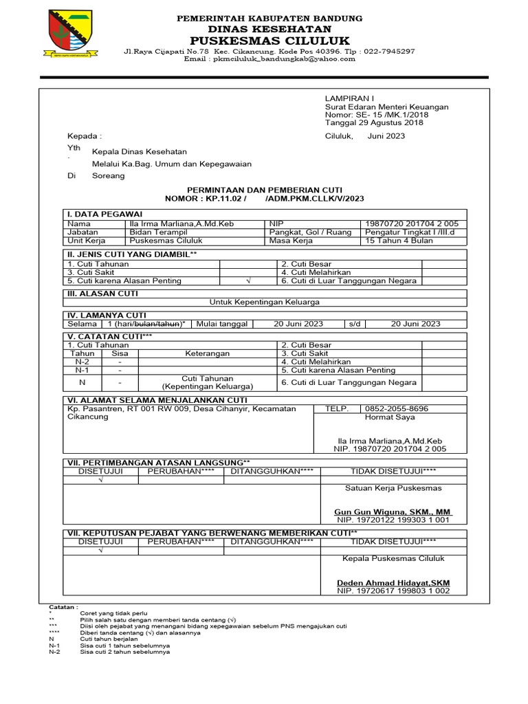 Form Ijin Cuti Untuk Ke Dinas | PDF