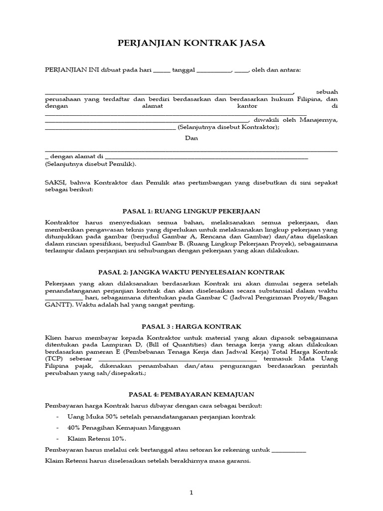Templat Perjanjian Kontrak Layanan | PDF