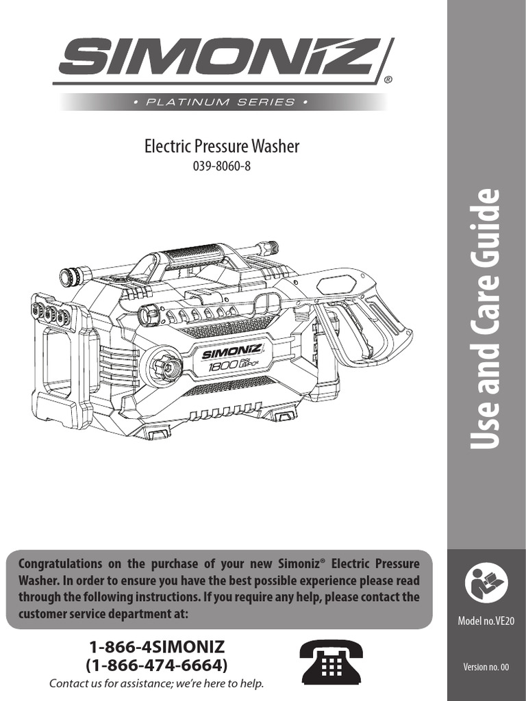 SIMONIZ Pressure Washer Manual | PDF | Washing Machine | Pump