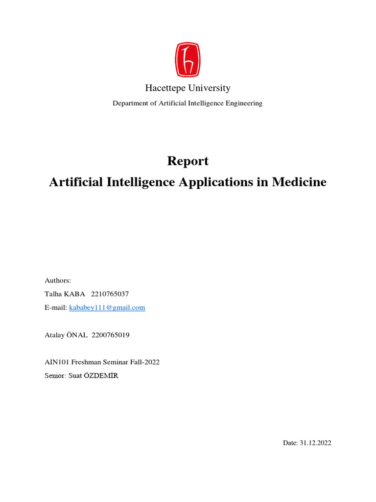 Report - Artificial Intelligence Applications in Medicine | PDF ...