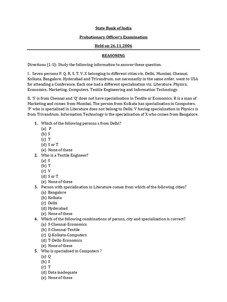 SBI PO Exam Reasoning Paper Analysis | PDF | Area | Triangle