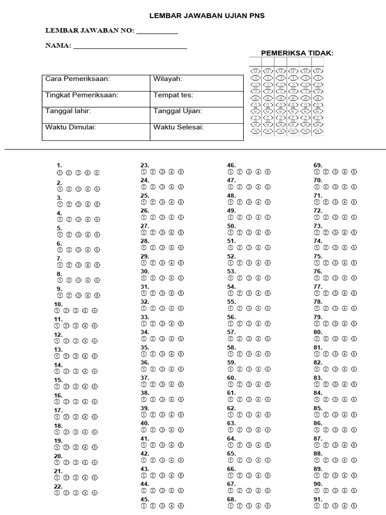 Lembar Jawaban Ujian Pegawai Negeri Sipil | PDF