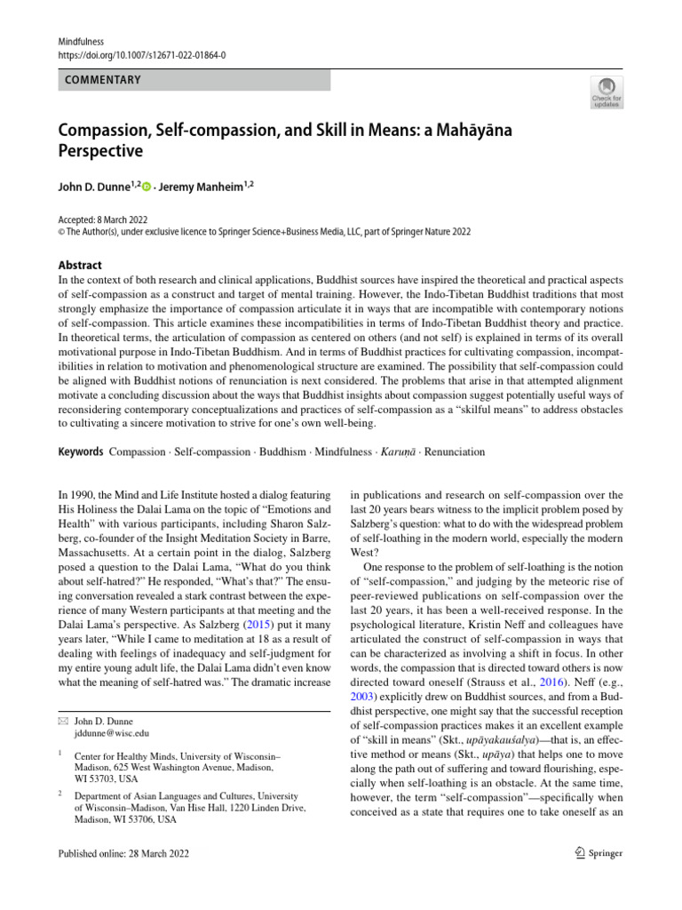 Dunne and Manheim 2022 - Compassion, Self-Compassion, and Skill in ...