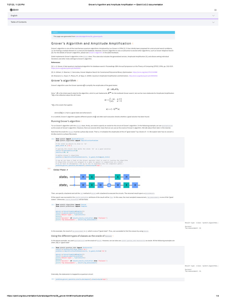 Grover's Algorithm and Amplitude Amplification | PDF | Source Code | Computer Science