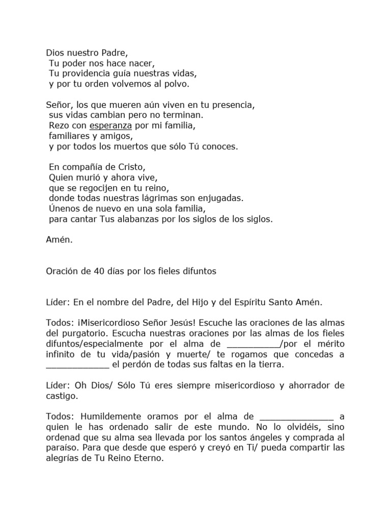 Oración de 40 días por los fieles difuntos | PDF | Oración | Cristo ...