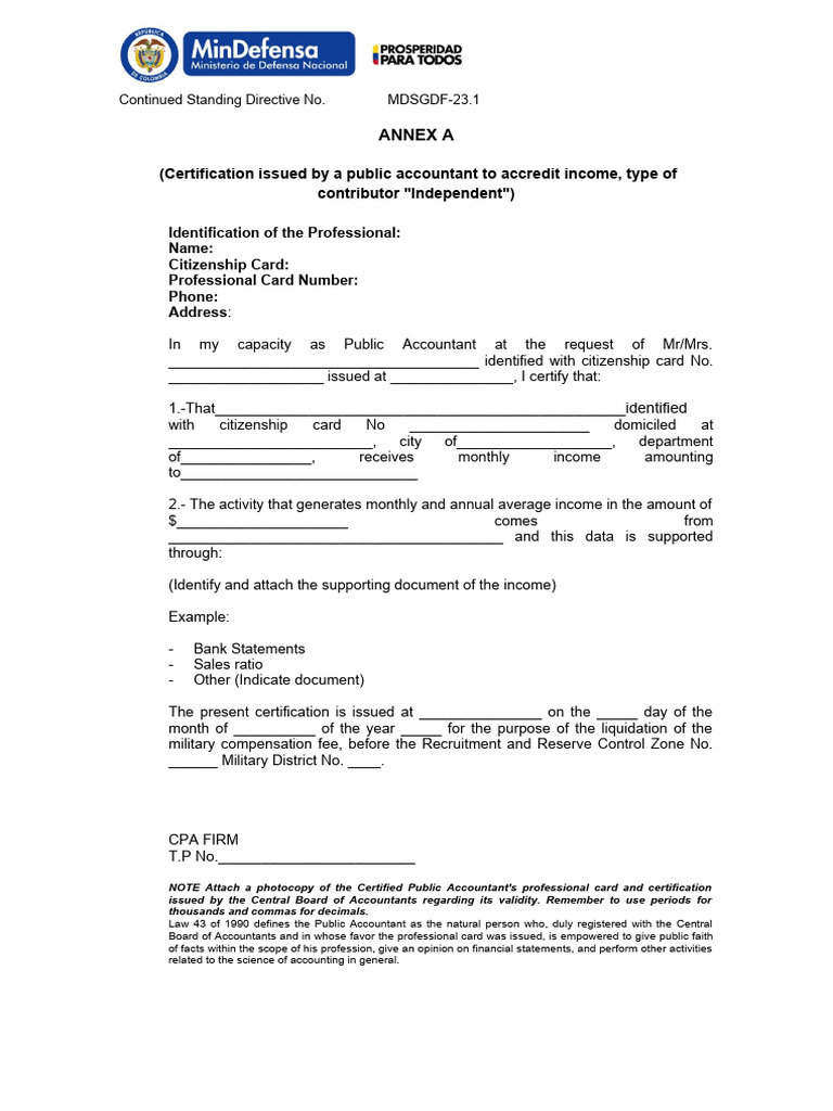 Certification Issued by A Public Accountant To Prove Income, Type of ...