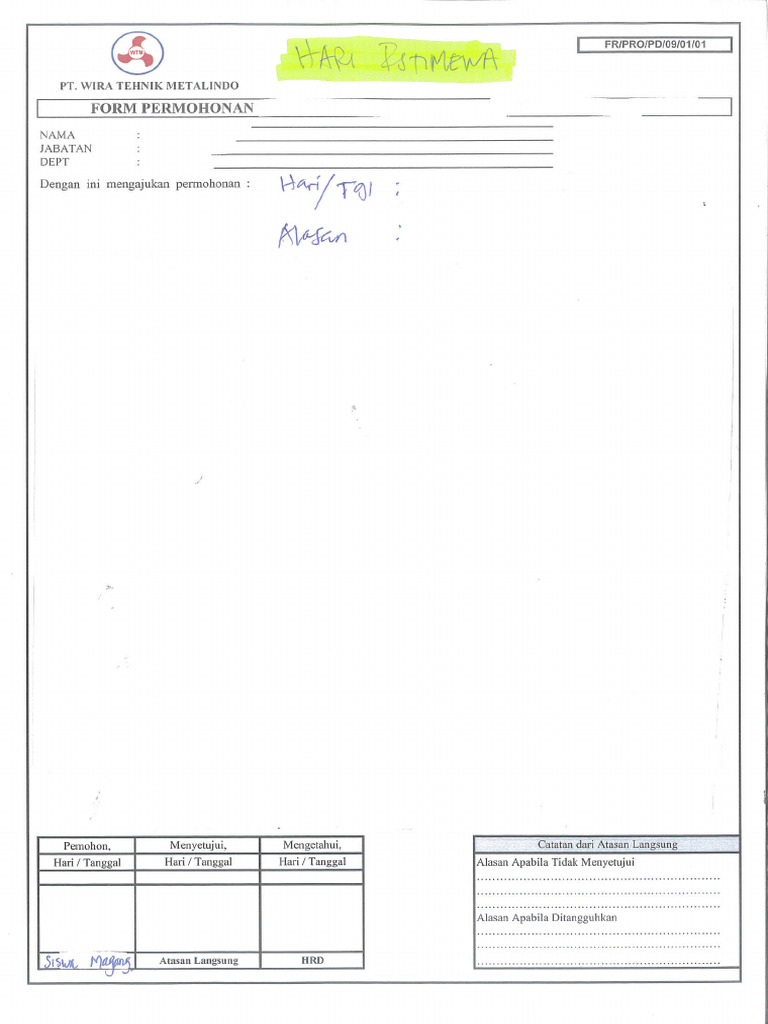 01-Aa-Form Hari Istimewa Siswa Magang | PDF
