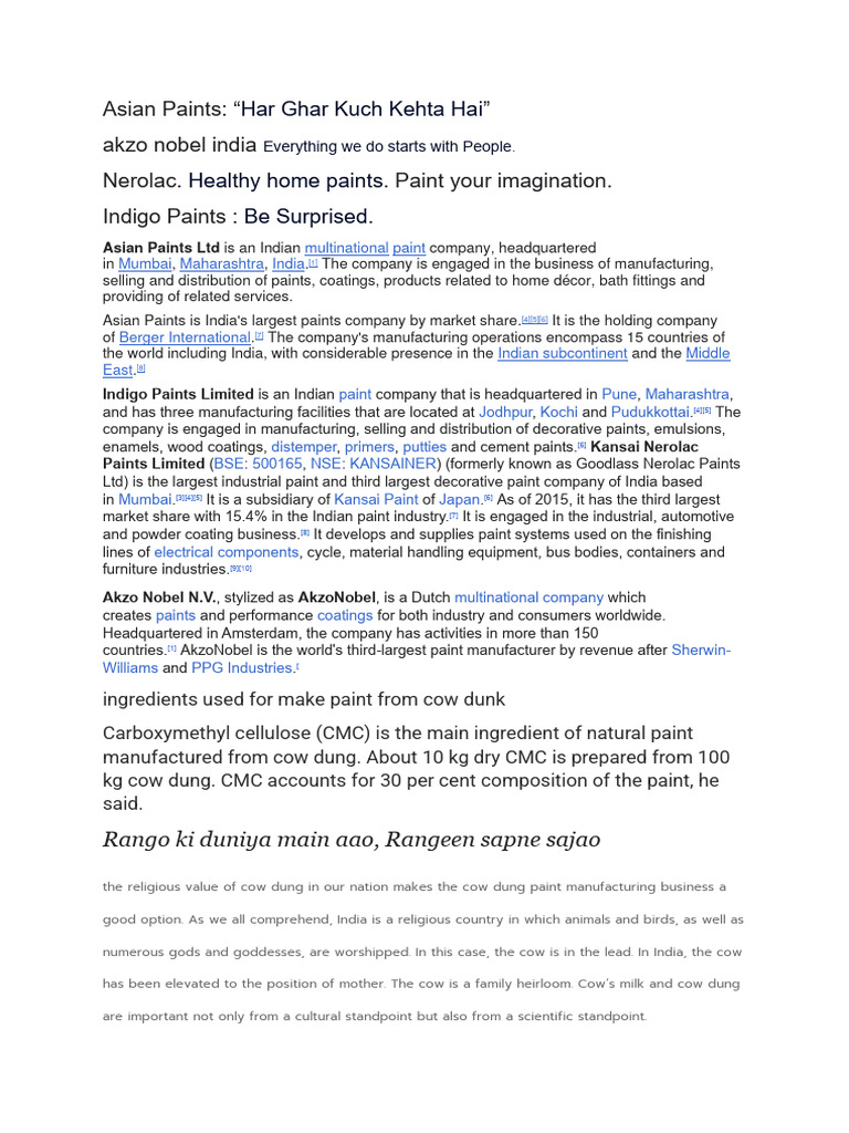 Asian Paints | PDF | Paint | Chemistry