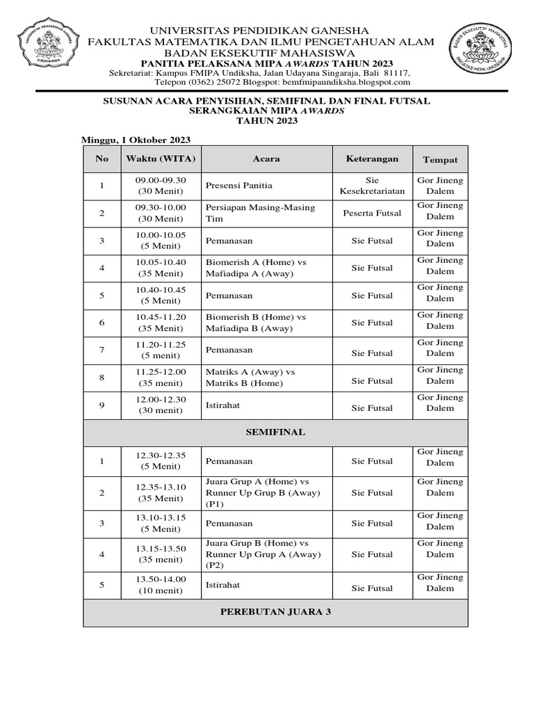 SUSUNAN - ACARA - FUTSAL - PENYISIHAN, - SEMIFINAL - DAN - FINAL - DAY-2 New | PDF